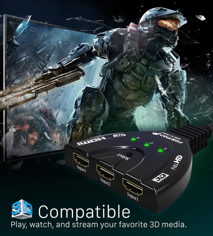3-Port 4K HDMI Switch 3x1 – Ultra HD, HDCP Compatible, Apple TV, PS5 ...