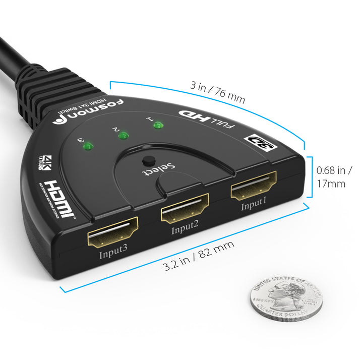 3-Port 4K HDMI Switch 3x1 – Ultra HD, HDCP Compatible, Apple TV, PS5 ...