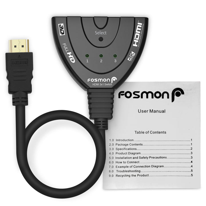 3-Port 4K HDMI Switch 3x1 – Ultra HD, HDCP Compatible, Apple TV, PS5 ...