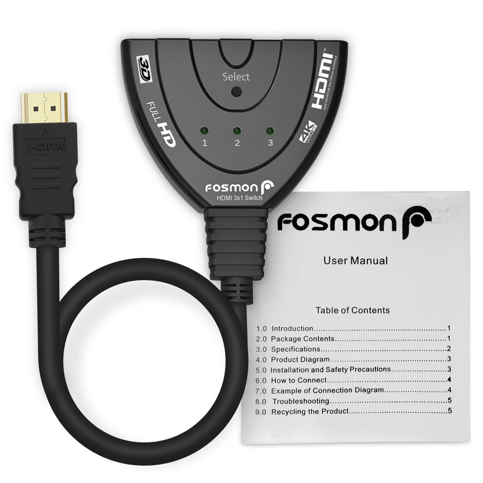 3-Port 4K HDMI Switch 3x1 – Ultra HD, HDCP Compatible, Apple TV, PS5 ...